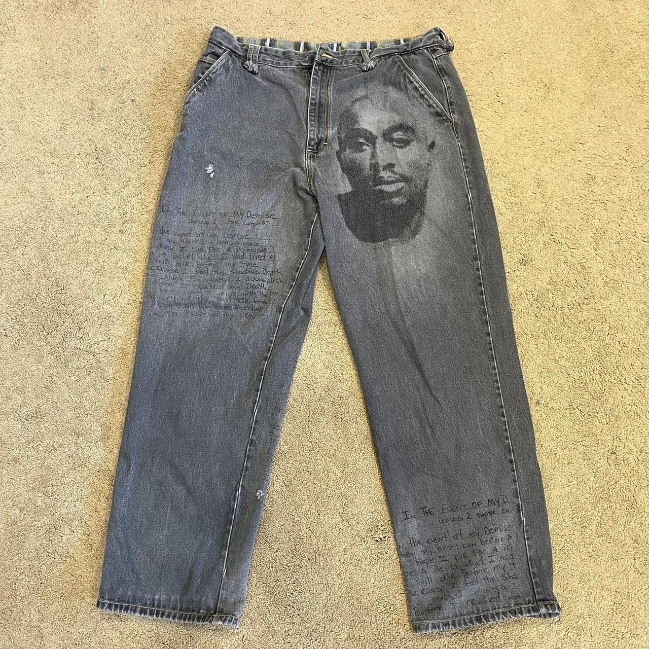 90s Tupac Makaveli baggy jeans 37x32 skate fit... - Depop