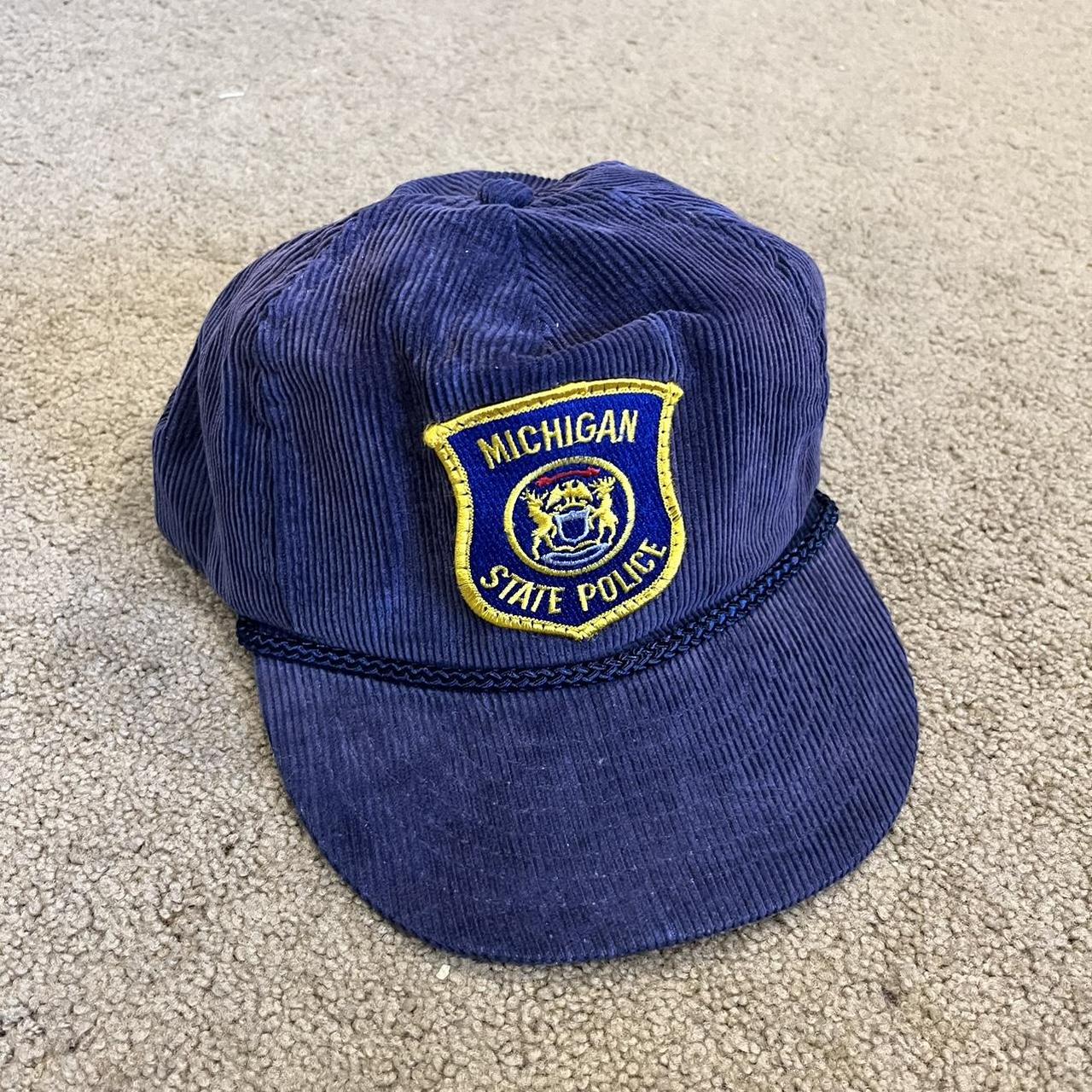 Vintage Michigan state police corduroy trucker hat... - Depop