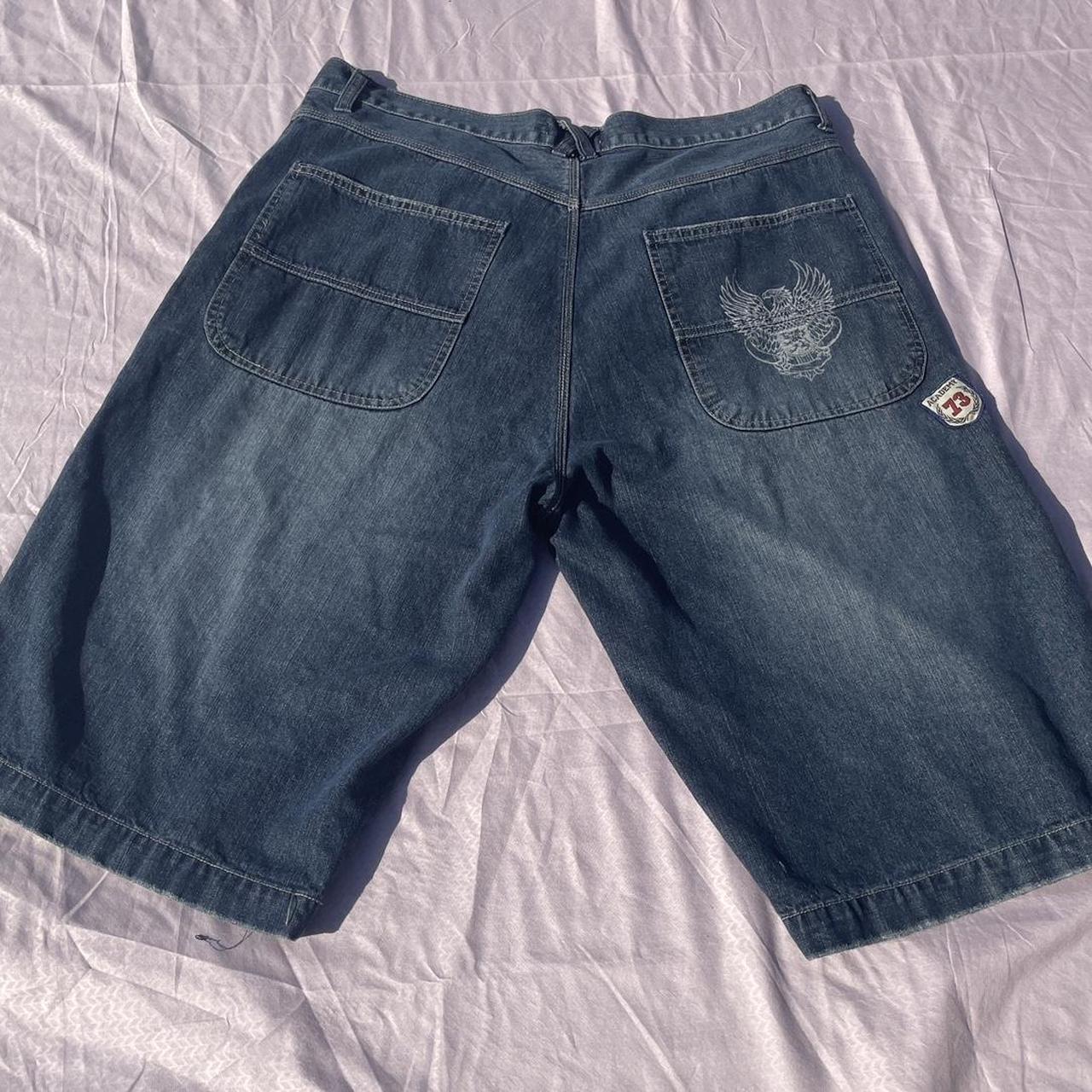 big baggy blue vintage jorts with eagle print on... - Depop