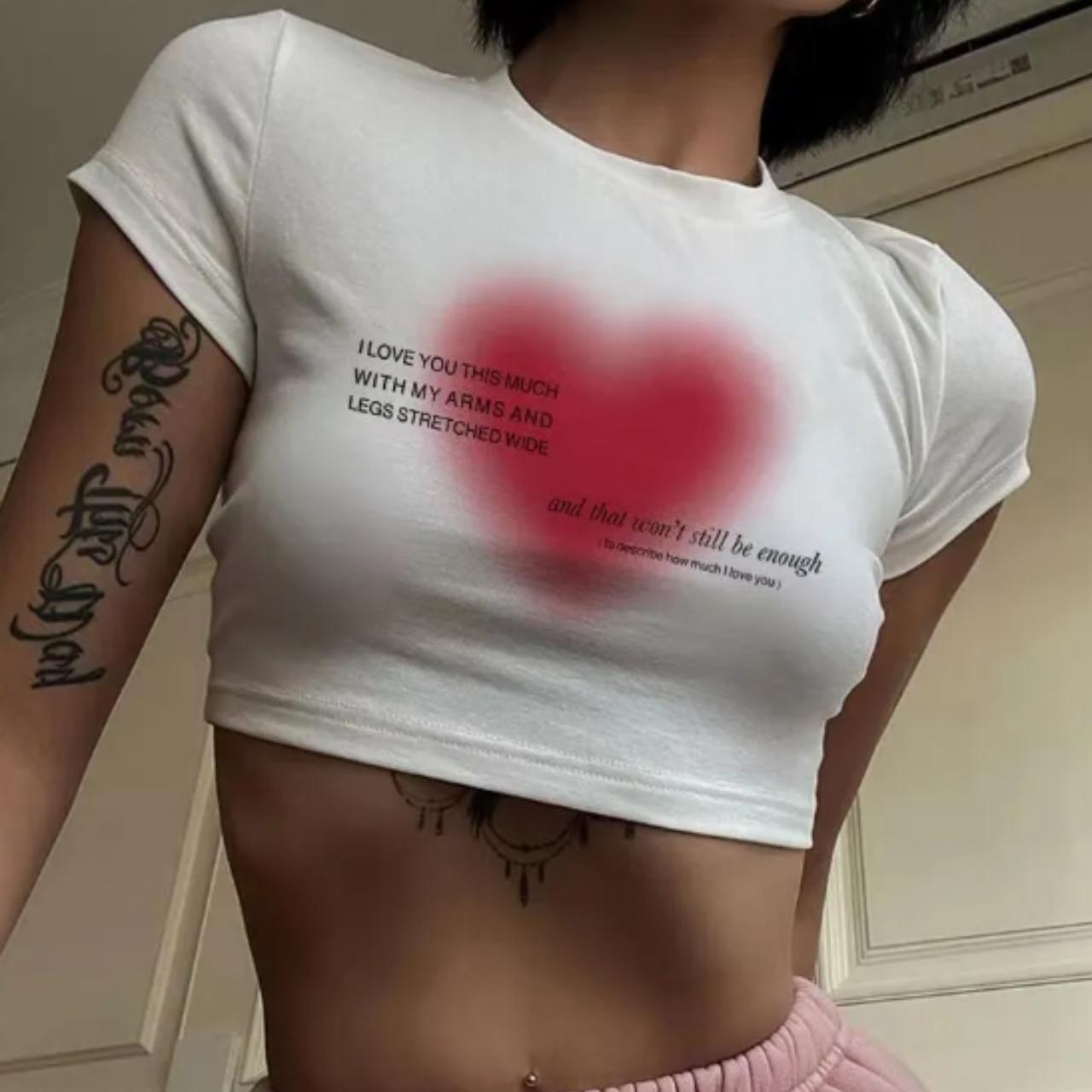 90s Kpop Grunge Female Y2k Aesthetic Heart Print Depop