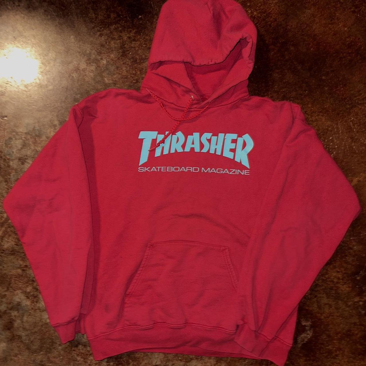 Red Thrasher Hoodie Size: M - Depop