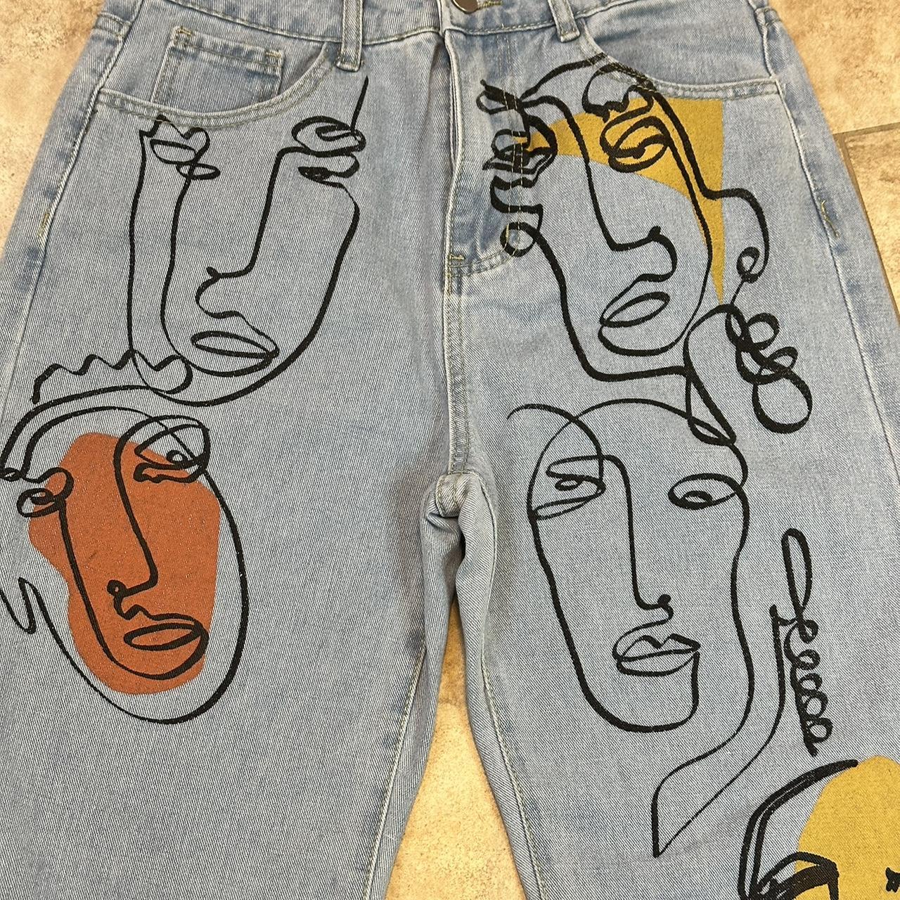 Ladies SHEIN art jeans 6 Dope faces printed on #art - Depop
