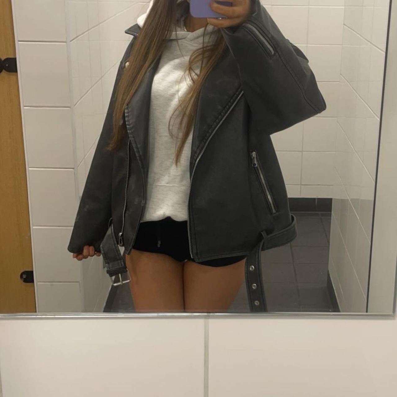 Black leather Zara dupe jacket !!! I wore it once nd... - Depop