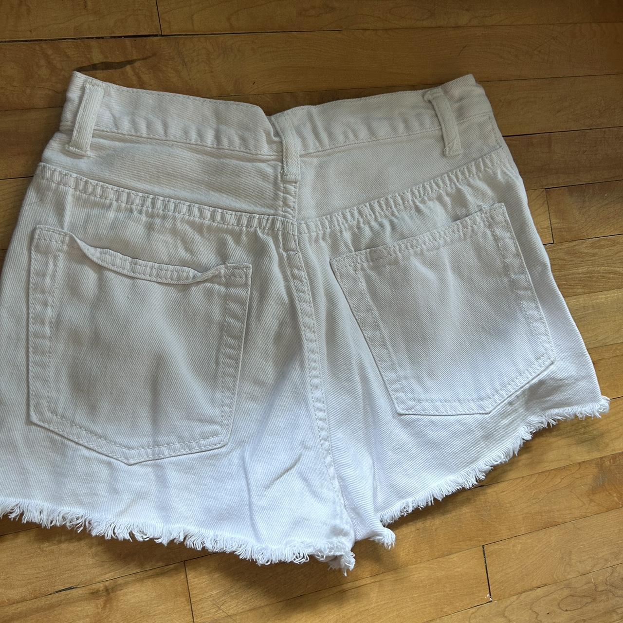 white high waisted ripped jeans shorts - Depop