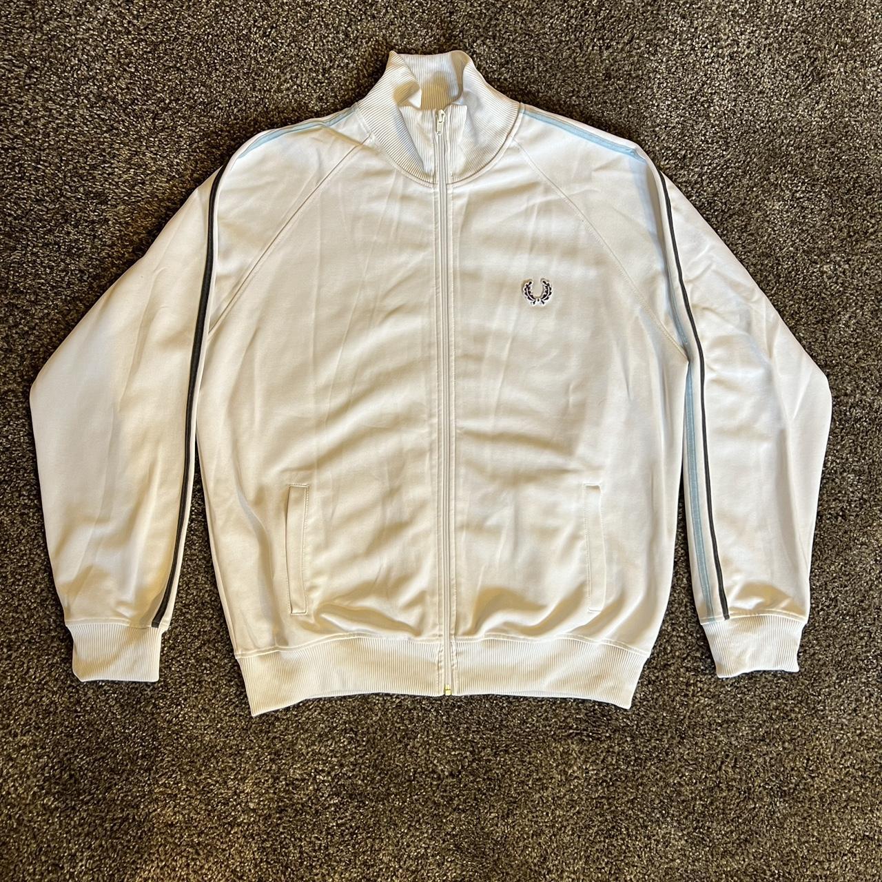 White retro Fred Perry track top Like new Large - Depop