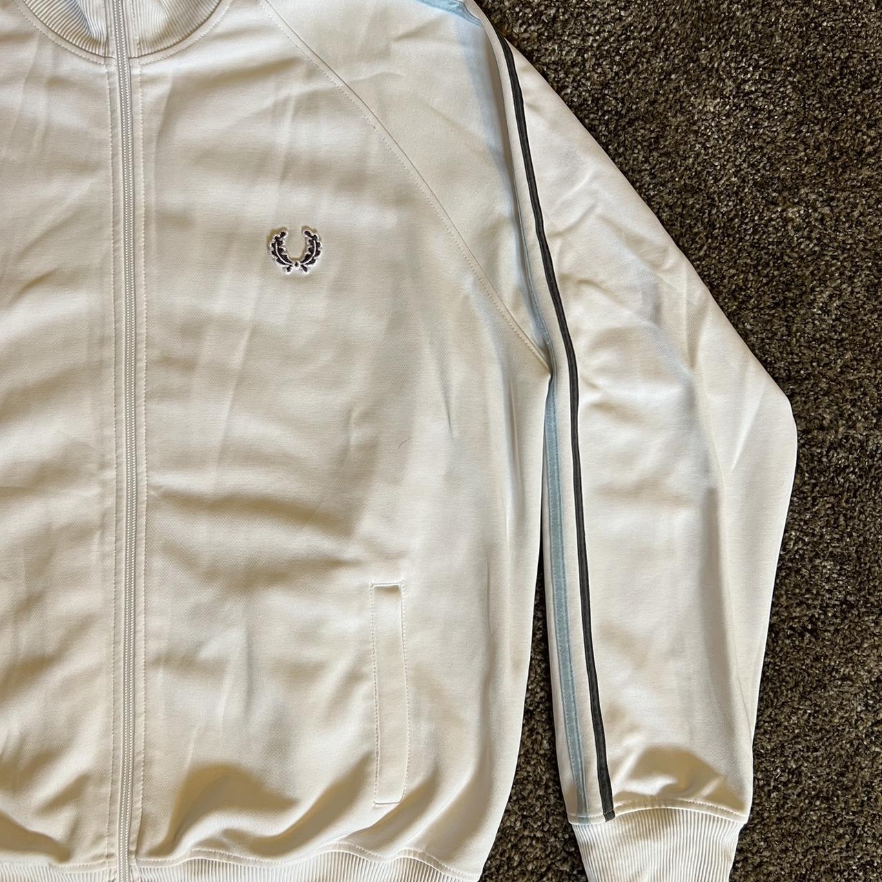 White retro Fred Perry track top Like new Large - Depop
