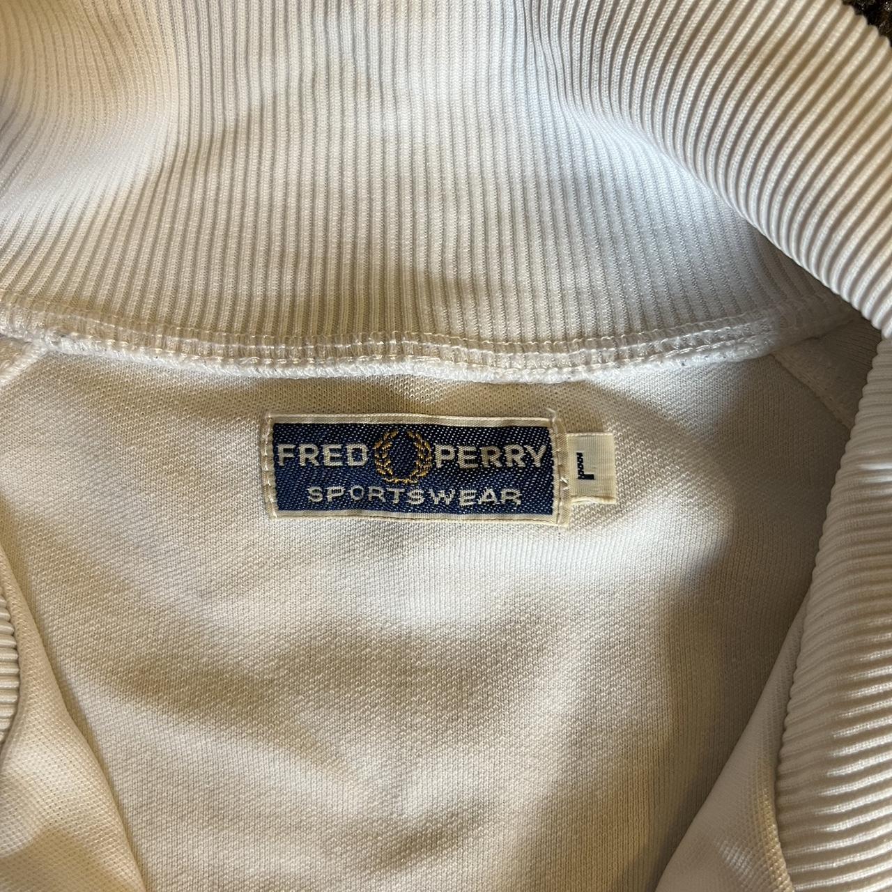 White retro Fred Perry track top Like new Large - Depop