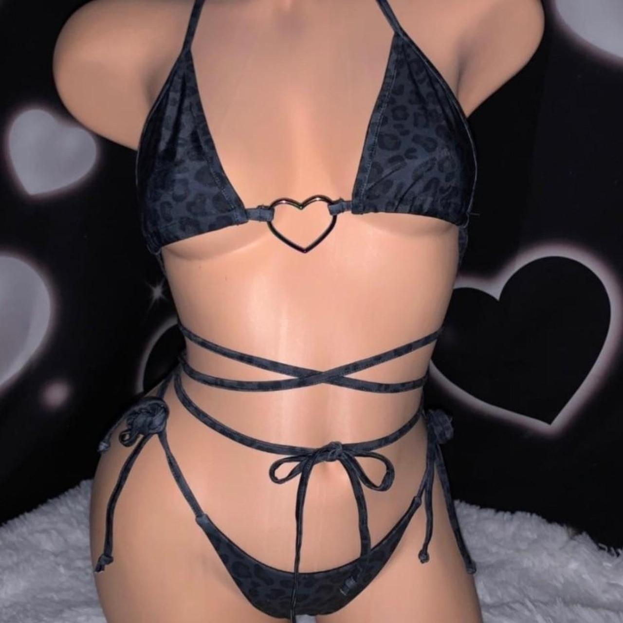 Black leopard print bikini set from Bubblegum the... | Depop