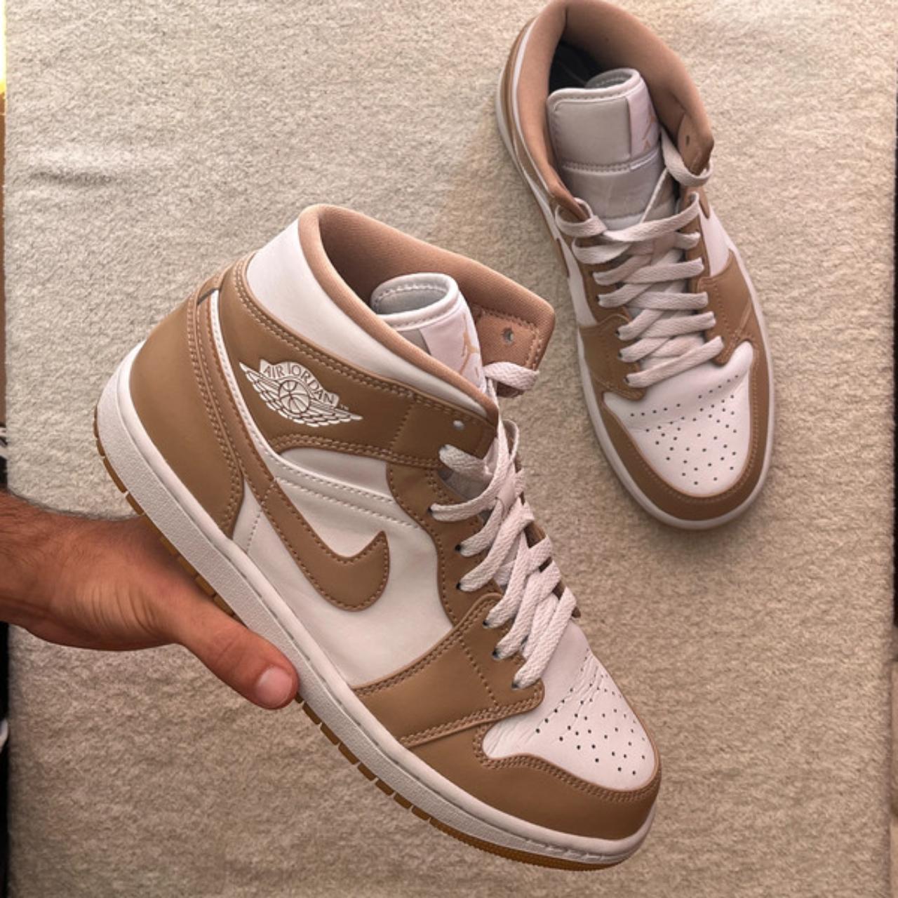 Nike air Jordan 1 mid tan 8.5us 42eu 9/10 condition - Depop