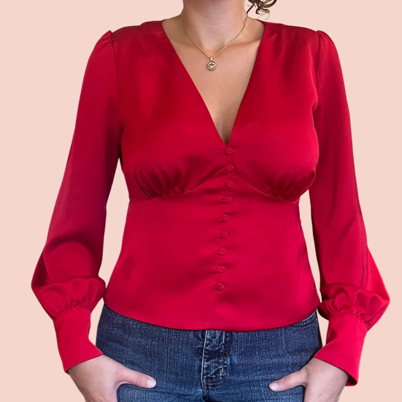 J Crew Red Satin Button-up Blouse - Super flattering... - Depop
