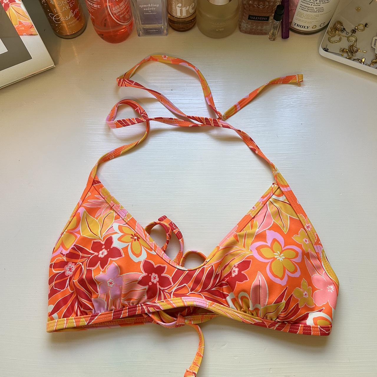 Orange floral target bikini top medium - Depop