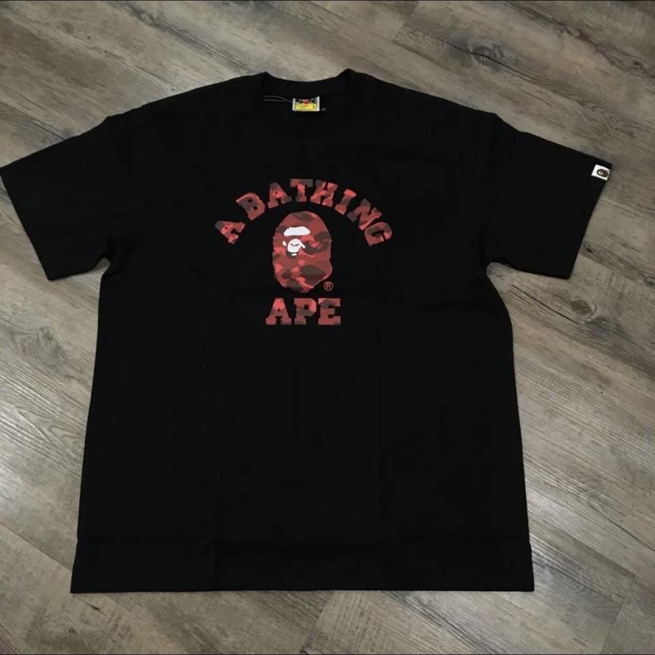 BAPE - Red Camo College Logo Tee - Depop