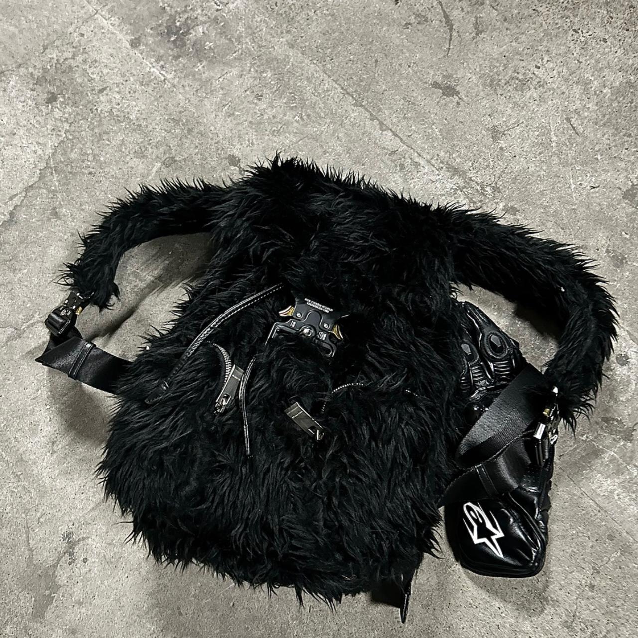 custom black fur backpack #opium #lone #custom... - Depop