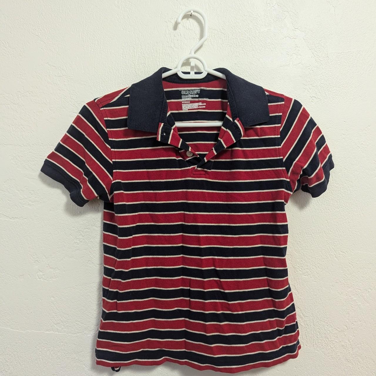 Cute preppy indie navy blue white and red striped... | Depop