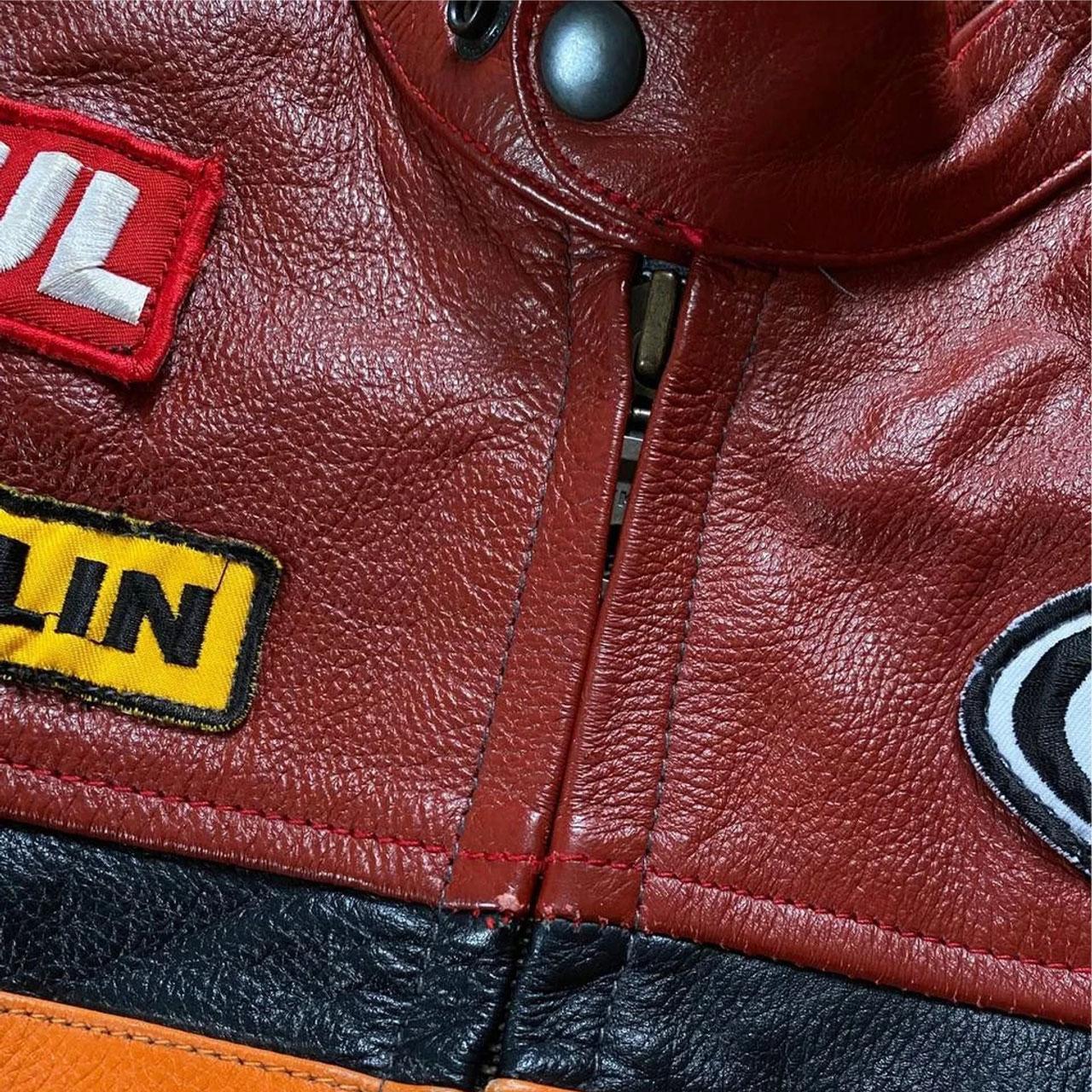 Red Bull Vintage Racing Leather Jacket Red & Black... | Depop