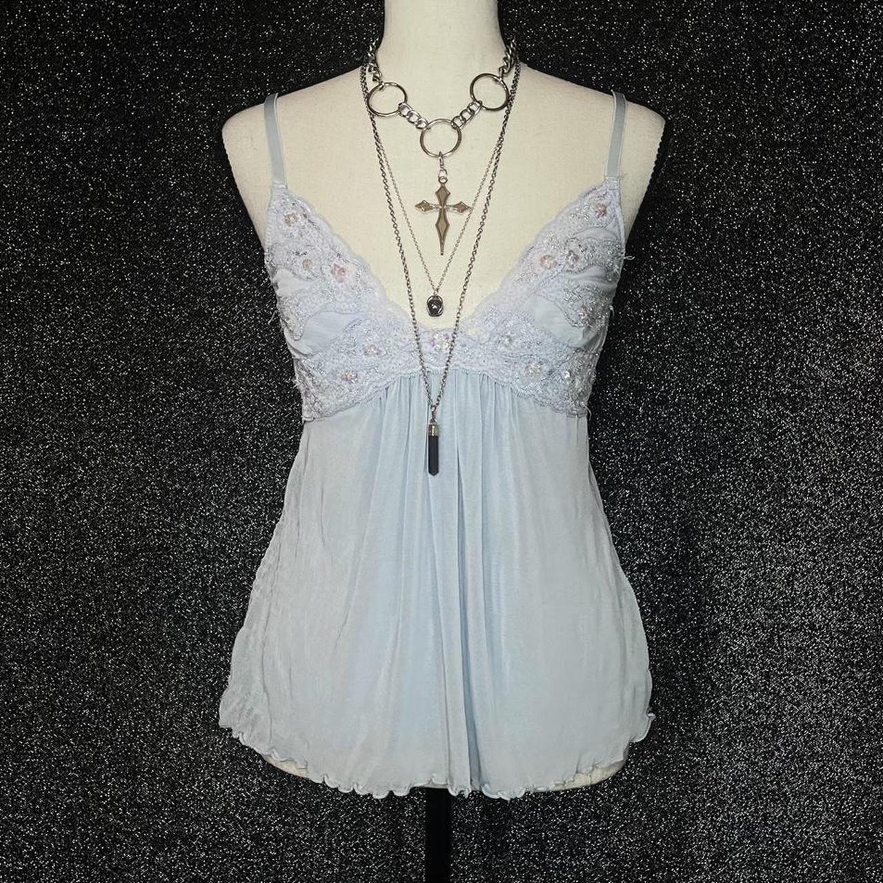 Pastel blue doll cami. A mesh cami with a detailed... | Depop