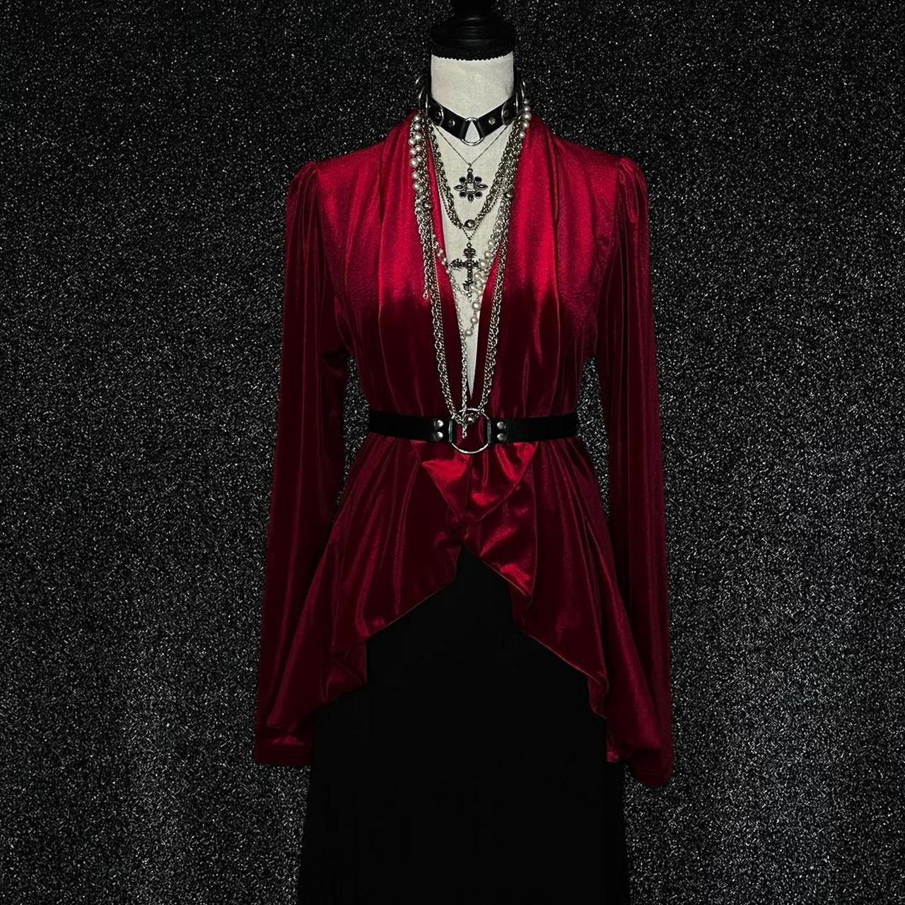 Vintage velvet goth cardigan. A stunning red velvet... | Depop
