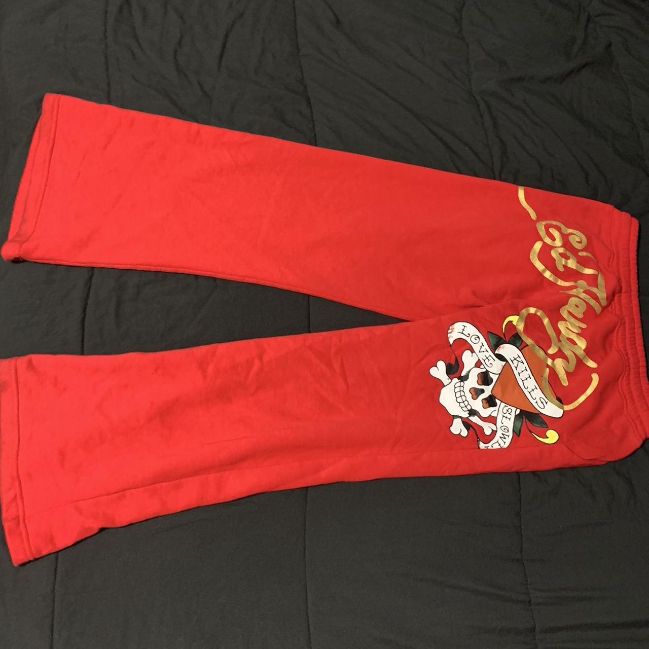 Ed HARDYY red baggy sweatpants worn twice ️ ️ - Depop