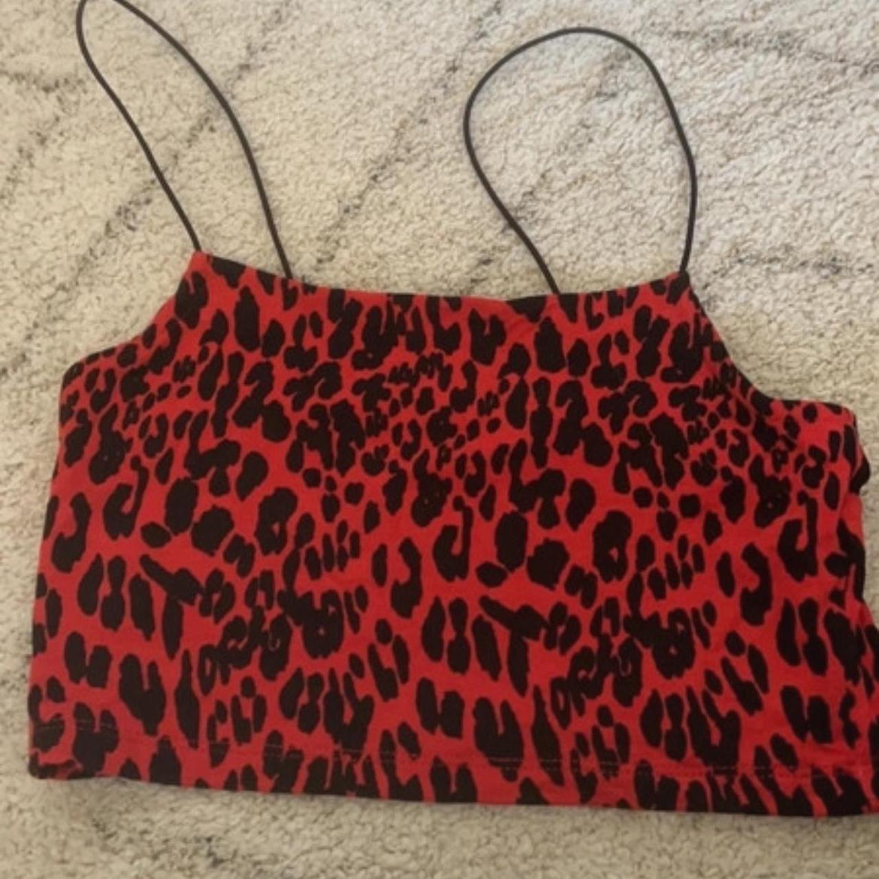 Primark red and black leopard print cami top - Depop