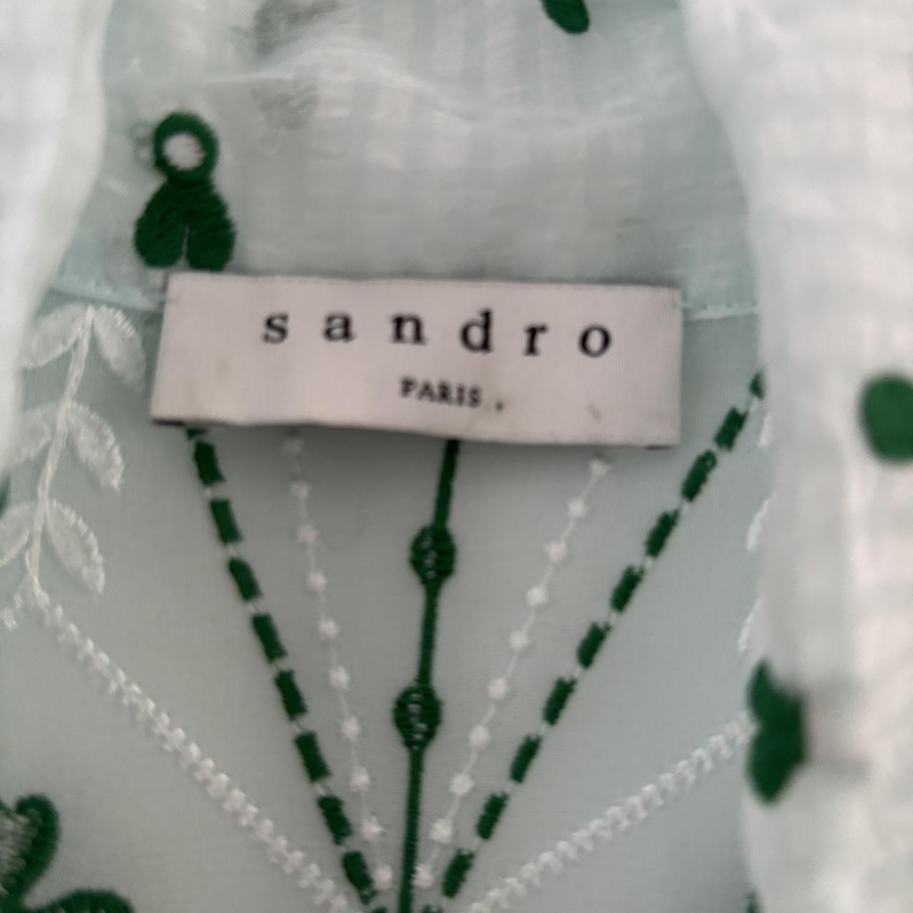 Sandro Mint green sheer blouse with green embroidery... - Depop