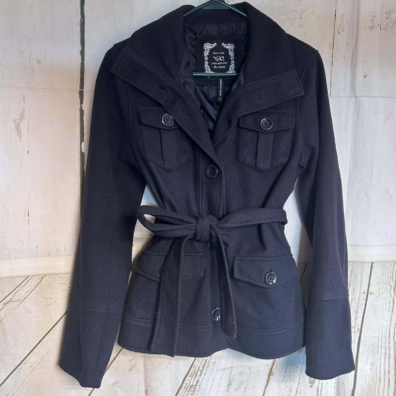 Yoki New York collection navy fleece pea coat with... - Depop