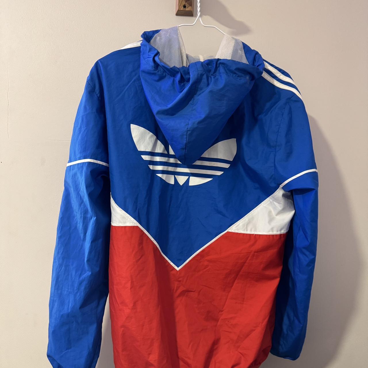 Adidas red blue white windbreaker in great... - Depop