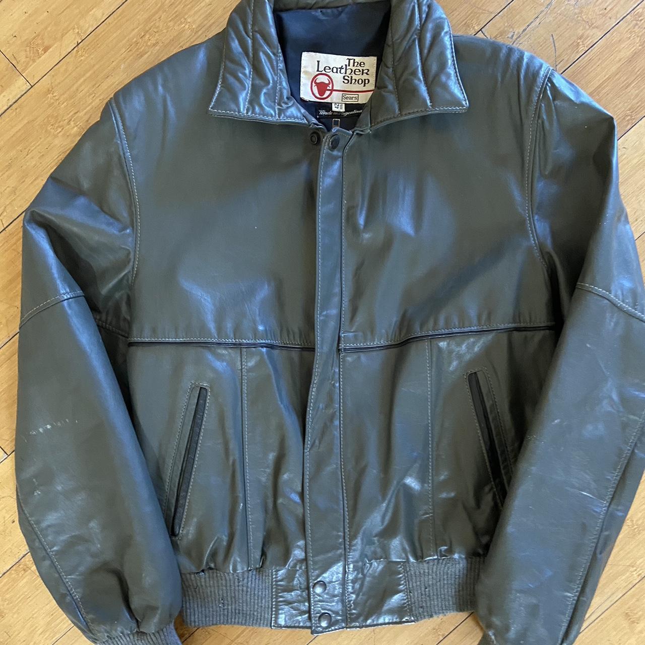 VINTAGE 90/80’s Leather Sears Jacket Large Bomber... - Depop