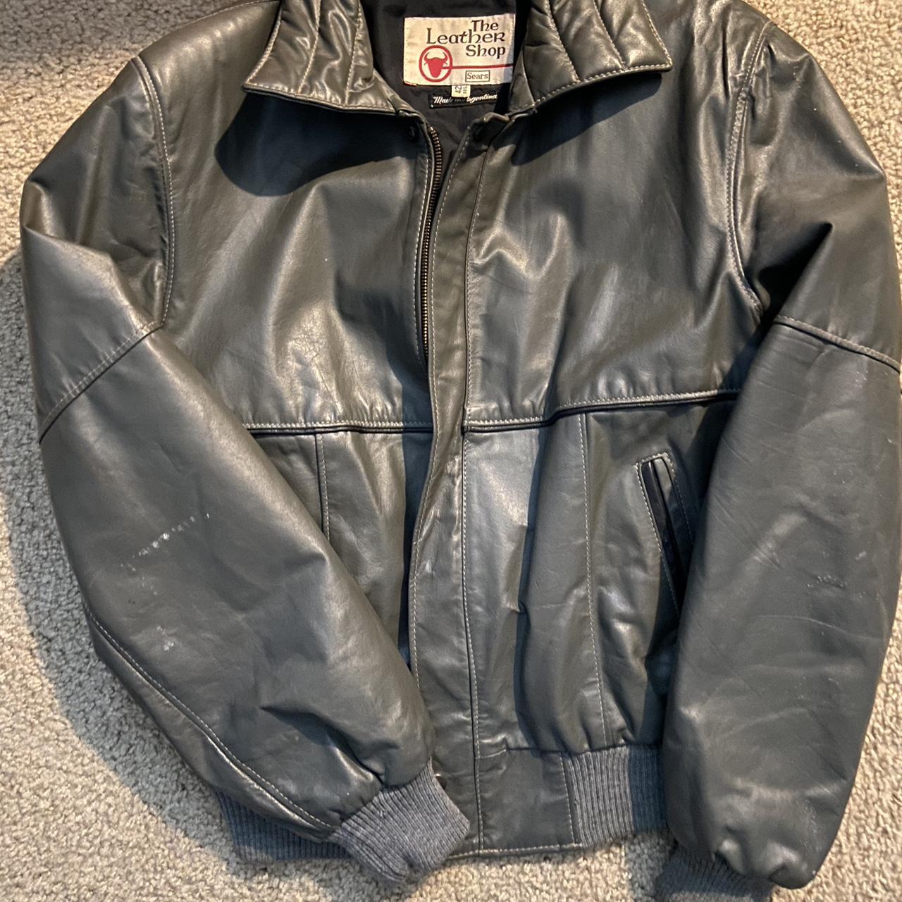 VINTAGE 90/80’s Leather Sears Jacket Large Bomber... - Depop