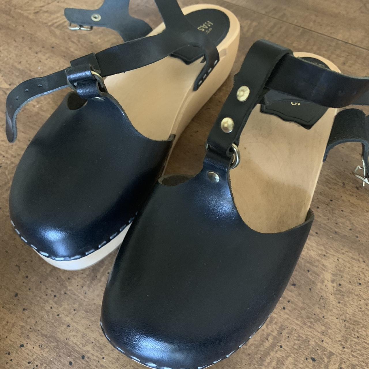 Black Swedish Hasbeens clogs with ankle strap and... - Depop