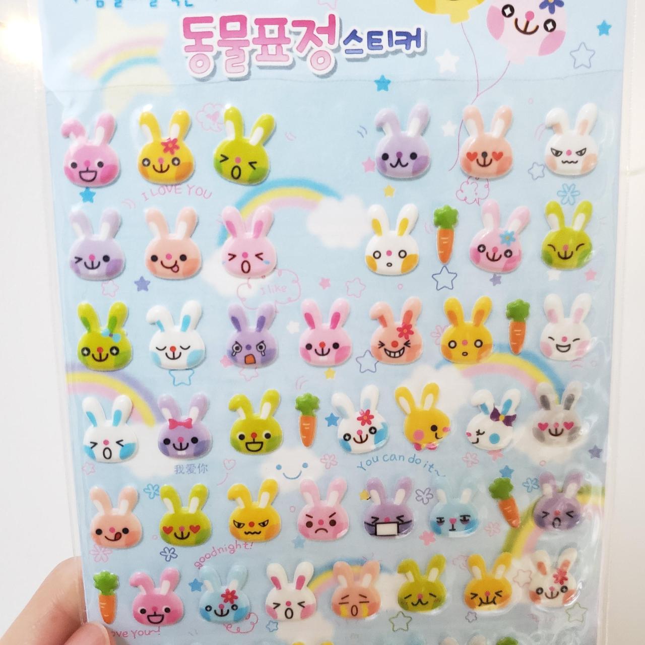 Puffy Rabbit Emoji Sticker Sheet Super cute bunny... - Depop