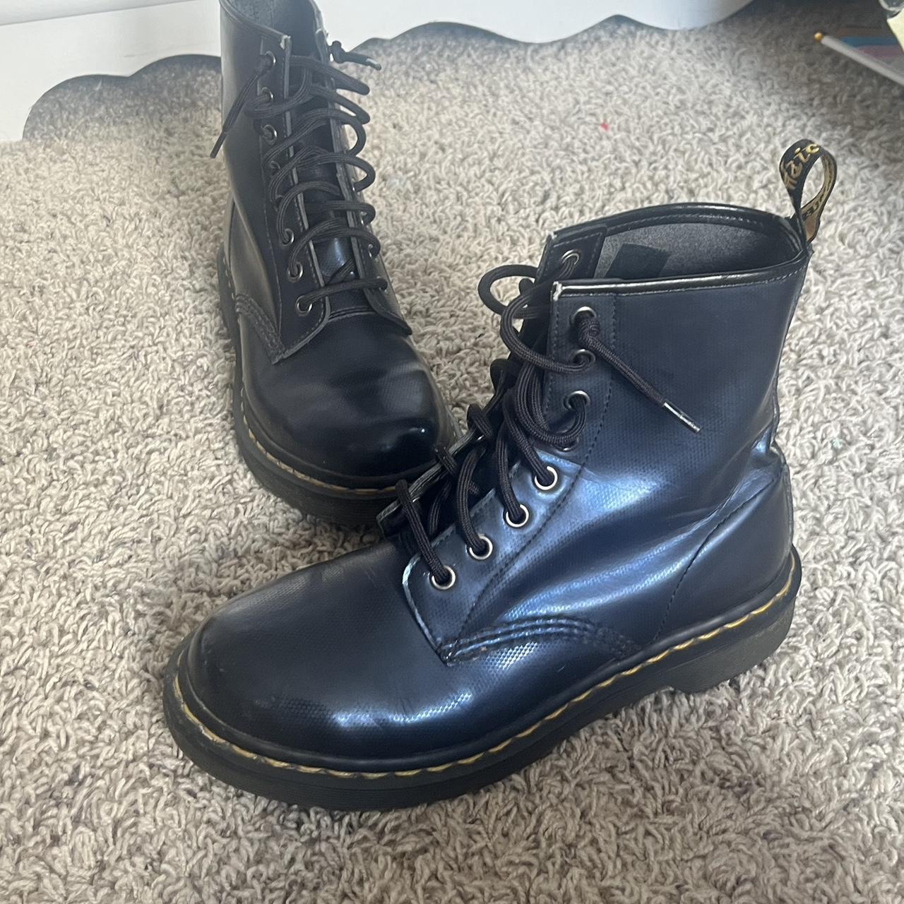 RARE Dark shiny blue doc marten boots Minor scraps,... - Depop