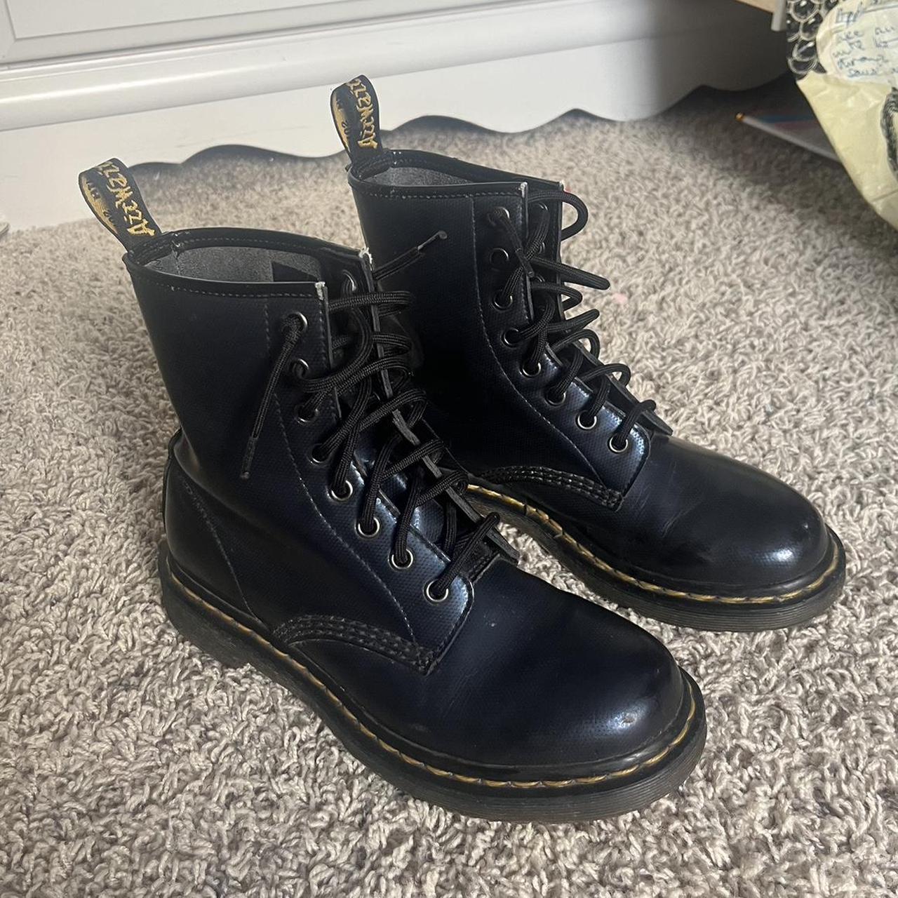 RARE Dark shiny blue doc marten boots Minor scraps,... - Depop