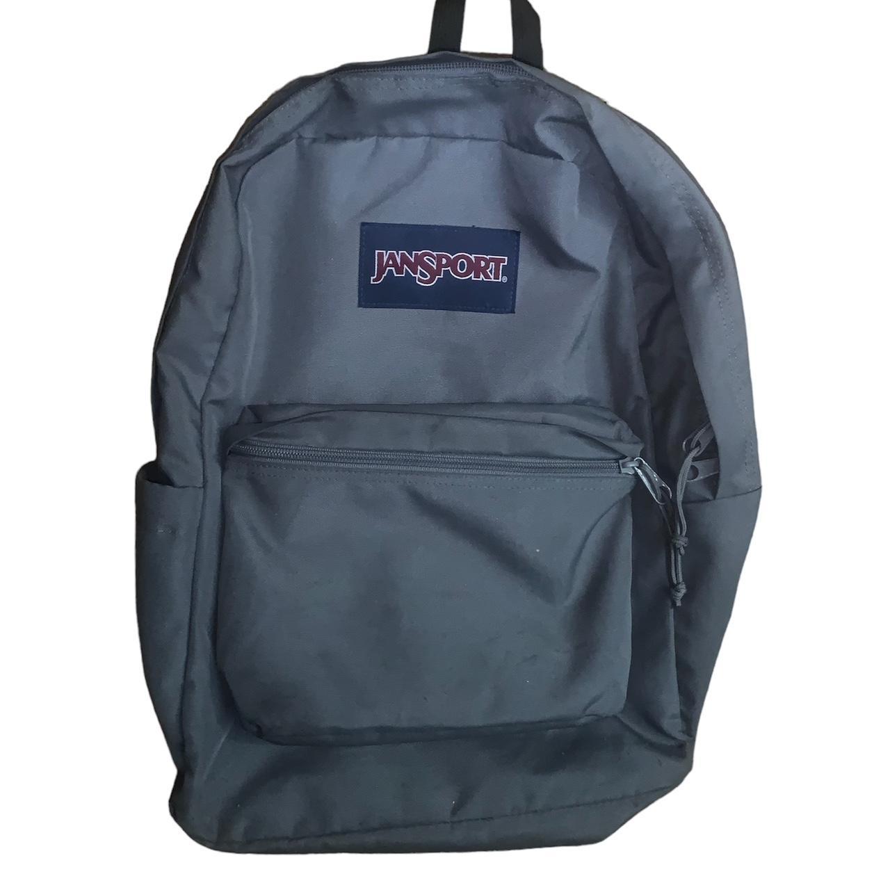 grey jansport backpack used for a while, but is in... - Depop