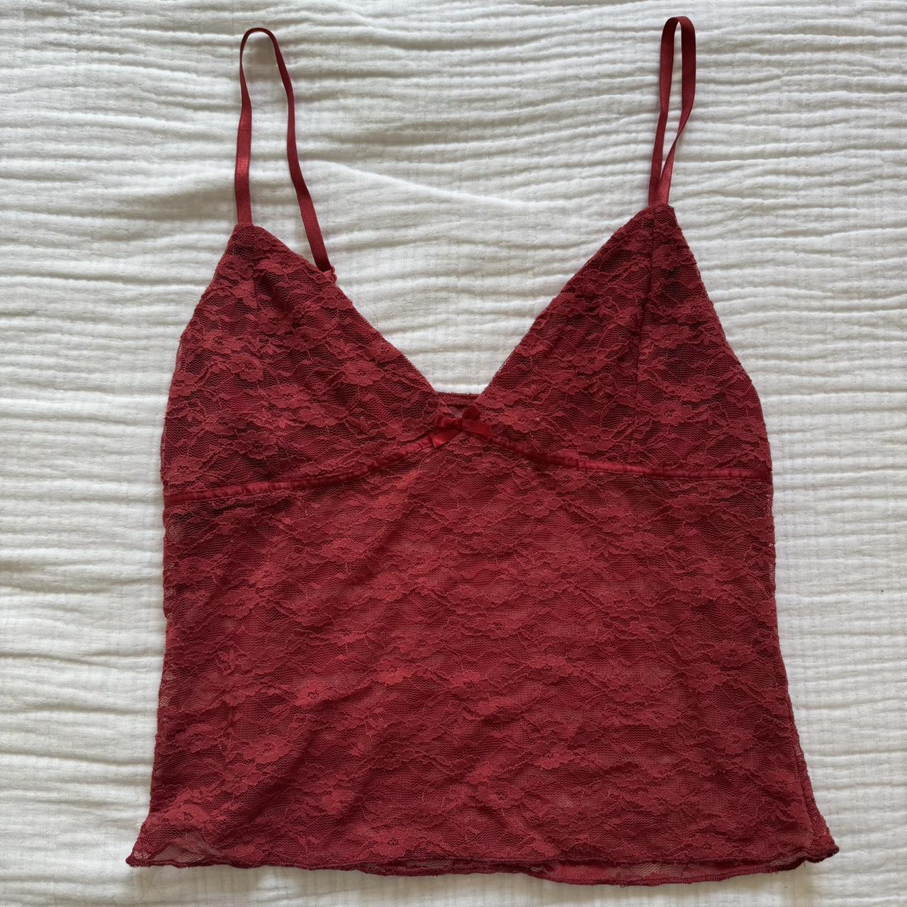 Edikted Eira Sheer Lace Tank Top red lace worn... - Depop