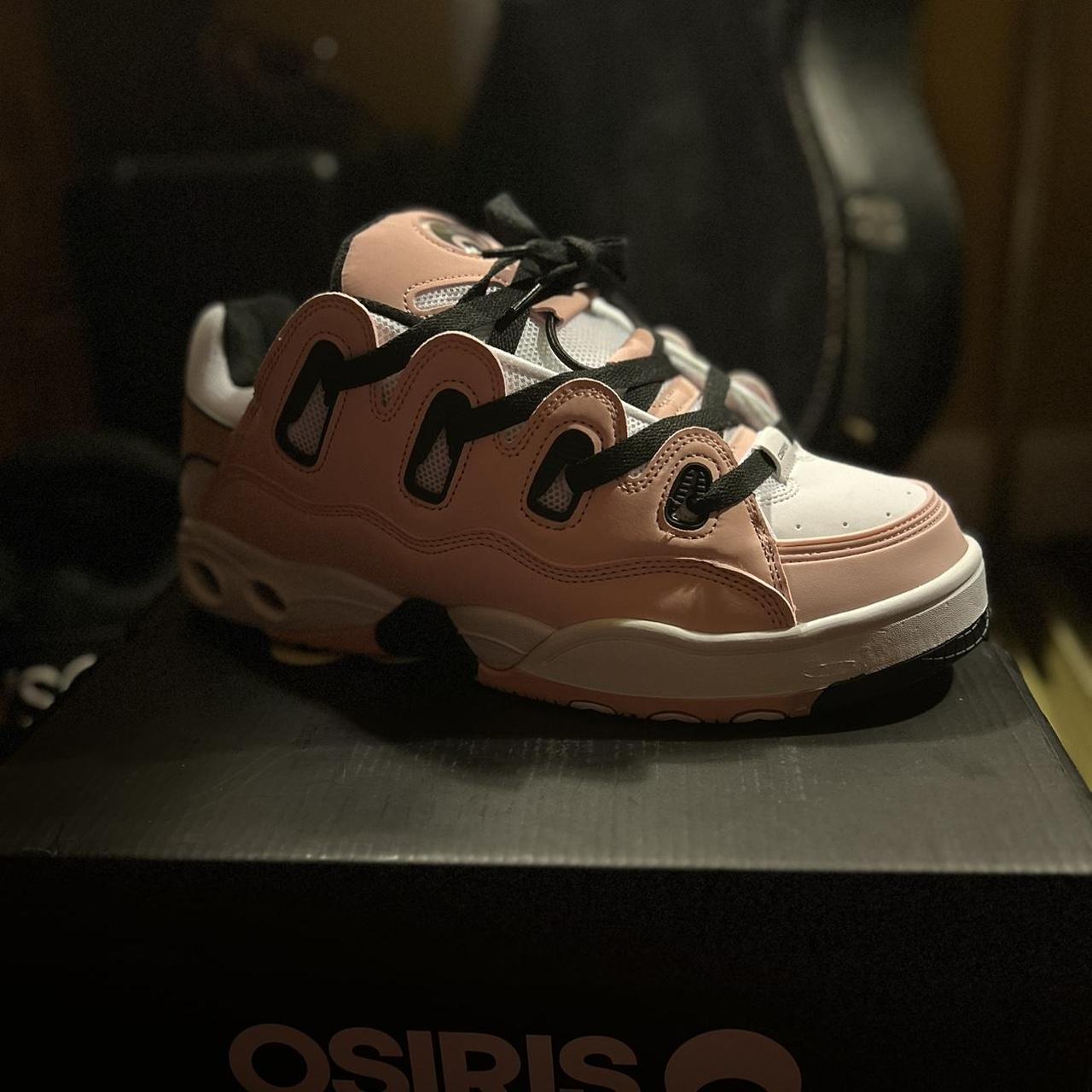 Pink Osiris shoes with white and black accents. Size... - Depop