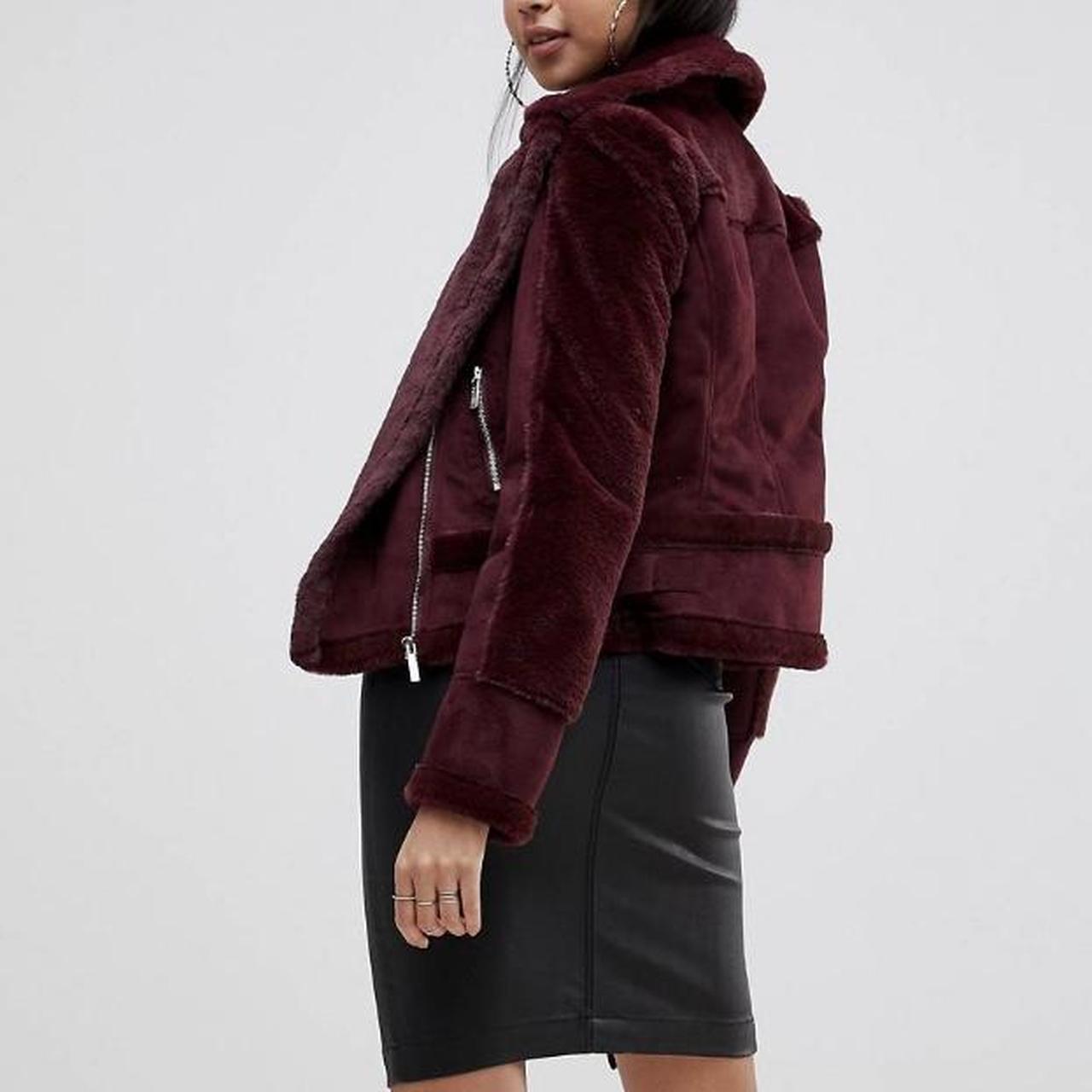 Lipsy Aviator jacket burgundy Winter coat - Depop