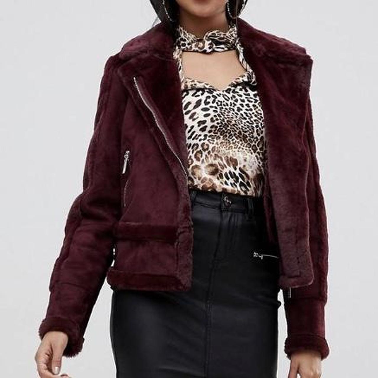 Lipsy Aviator jacket burgundy Winter coat - Depop
