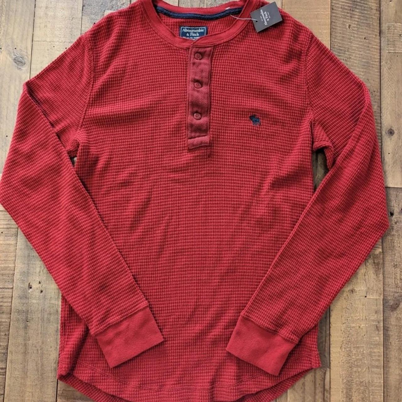 Abercrombie & Fitch red Henley waffle top with... - Depop