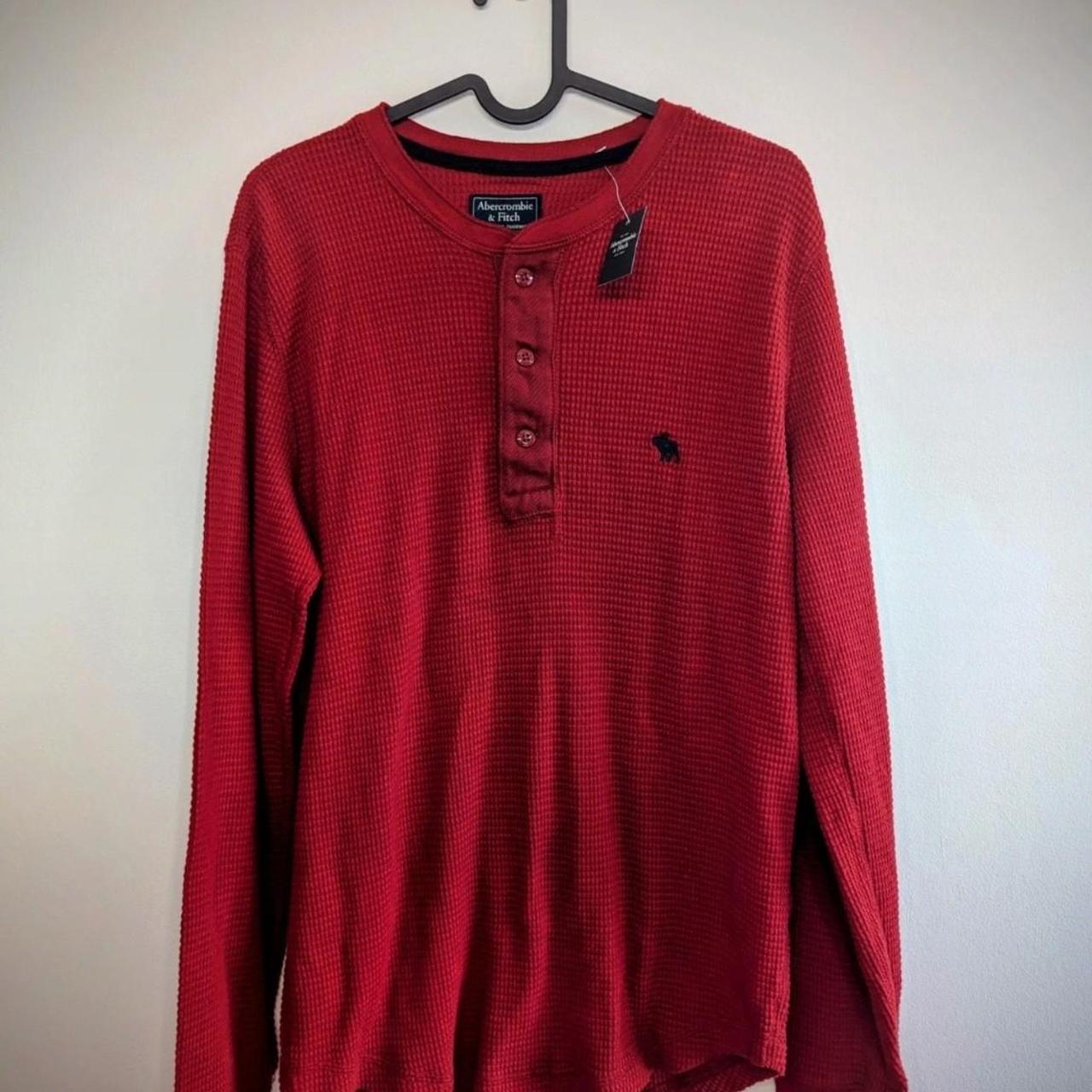 Abercrombie & Fitch red Henley waffle top with... - Depop