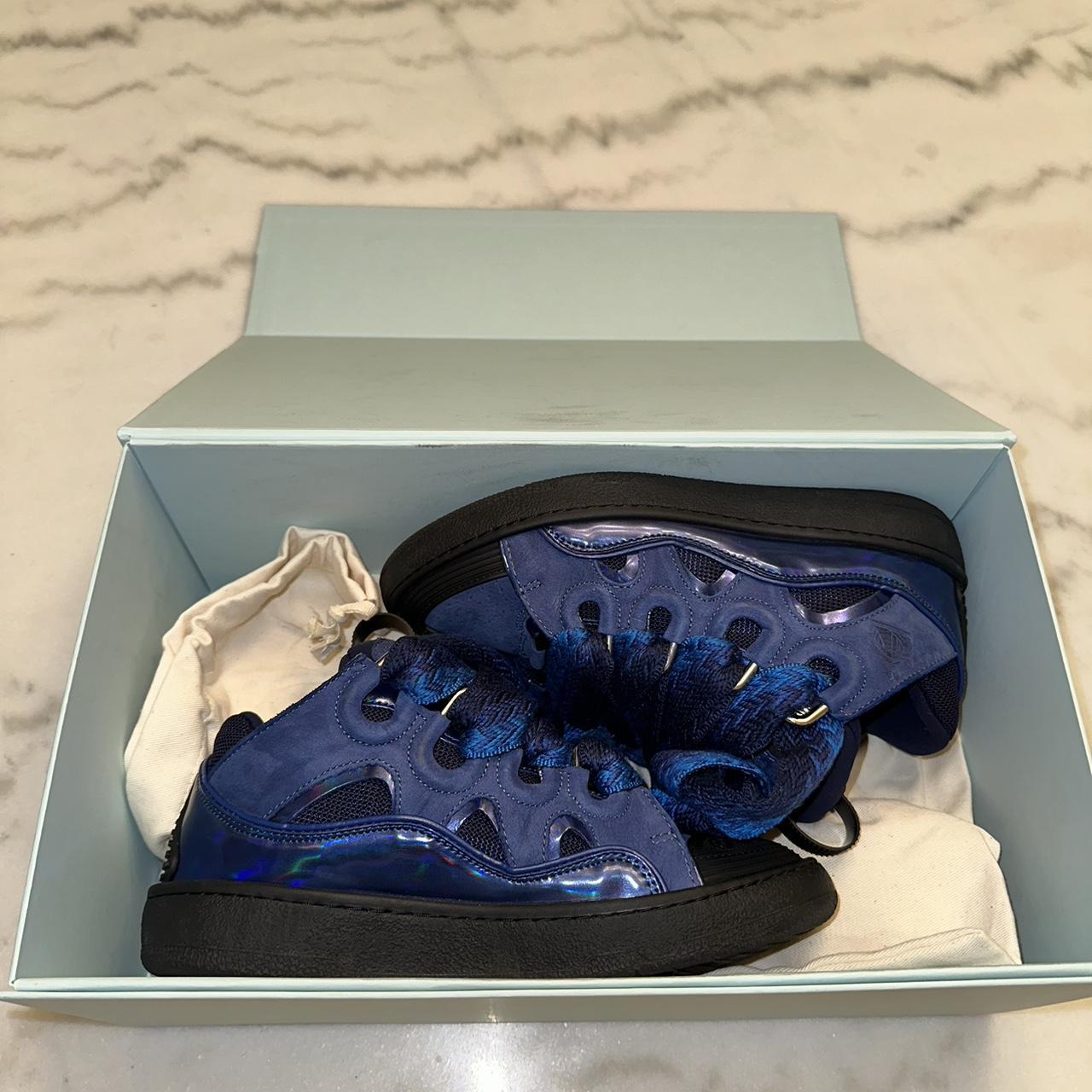 Blue metallic leather curb Lanvin sneakers in... | Depop