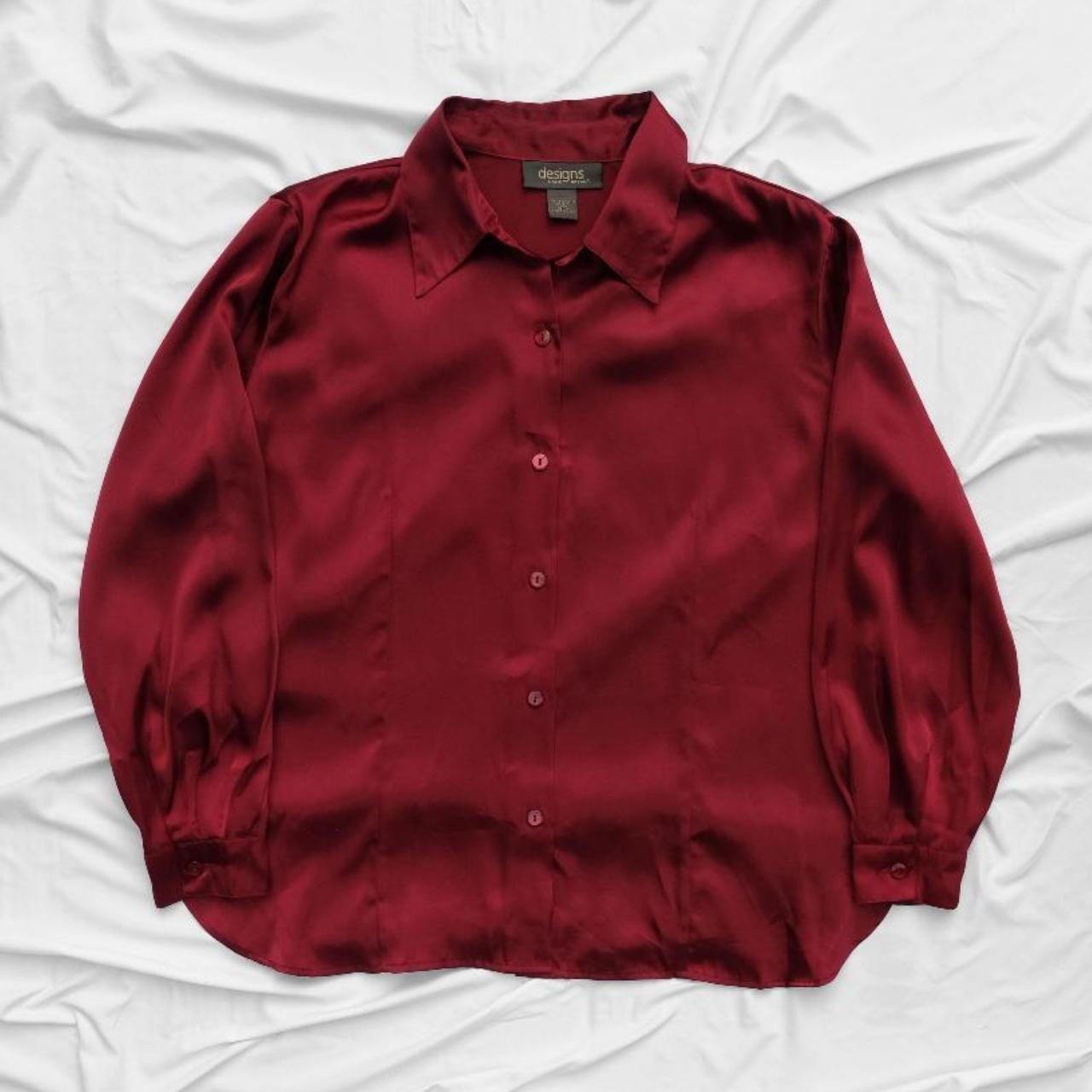 Vintage 90s Lane Bryant Burgundy Satiny Button Up Depop
