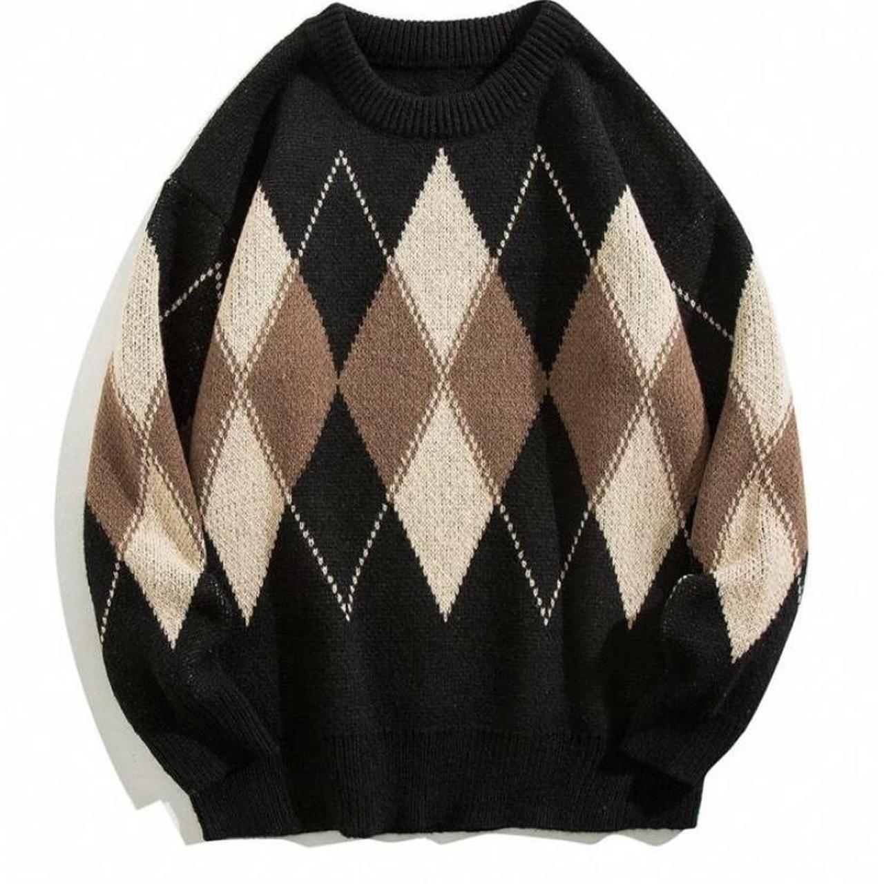 Men Dimond Pattern Drop Shoulder Sweater - Depop