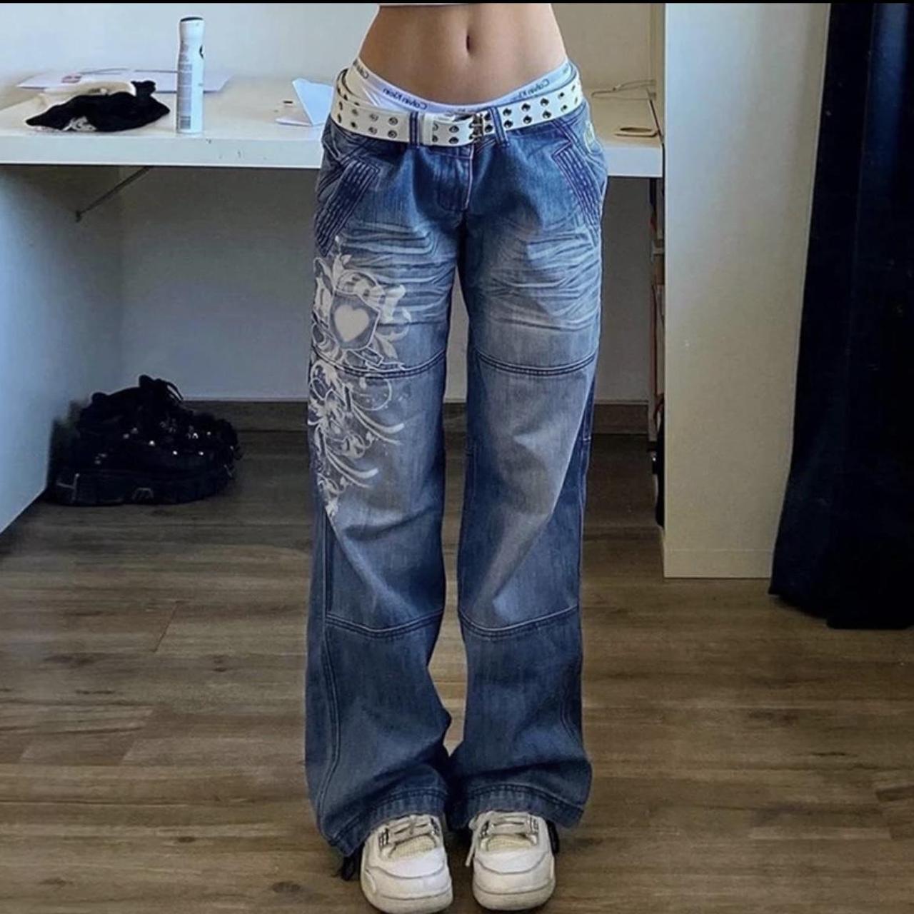 blue denim y2k grunge style low rise jeans 🤍 Perfect... - Depop