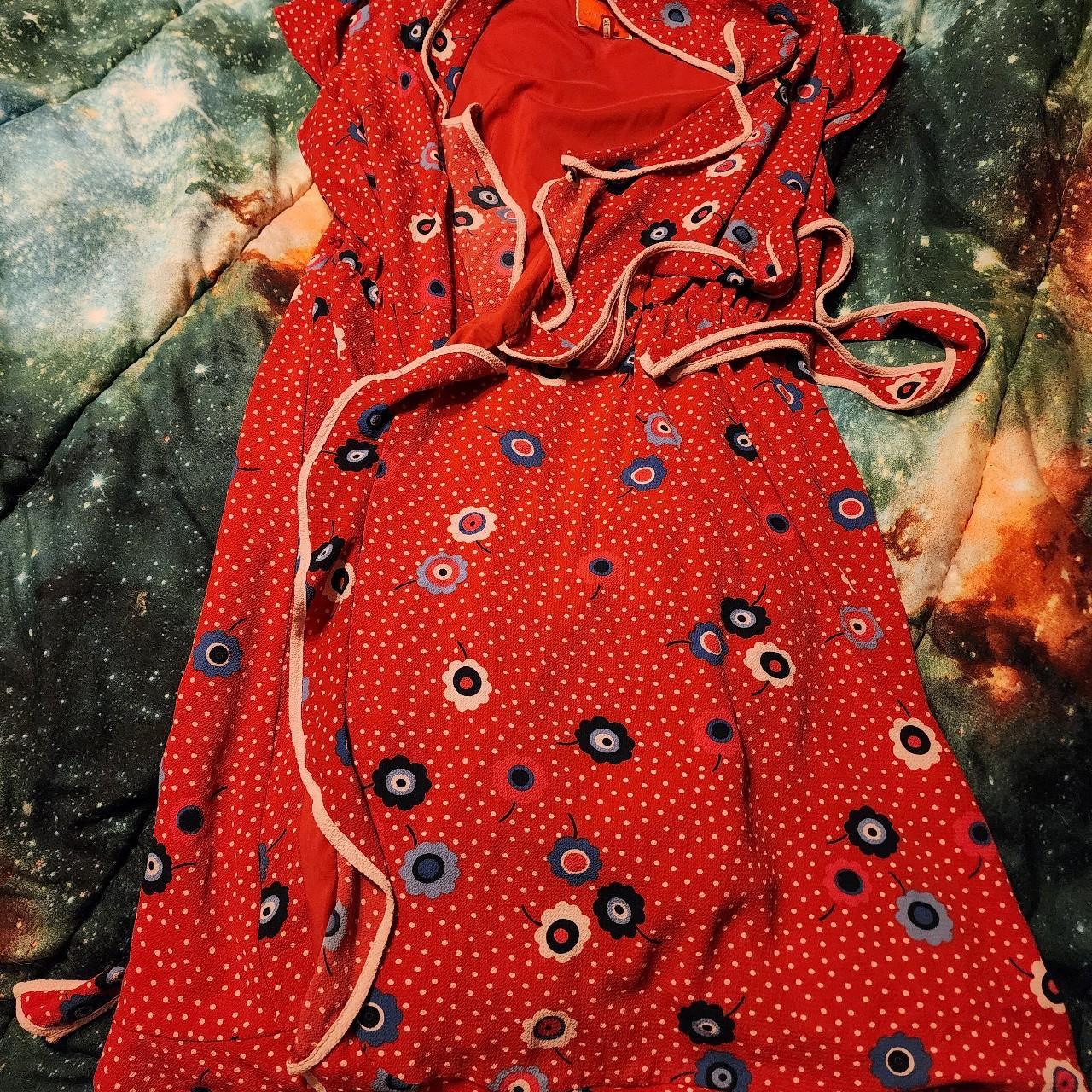 Modcloth red and blue wrap dress L worn once *smoke... - Depop