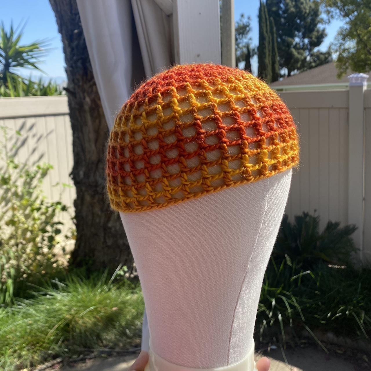 Crochet mesh Cap yarn color : orange flame... - Depop