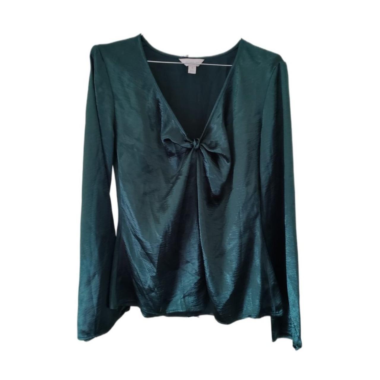 Belle Sky Forest Green V Neck Long Sleeve... - Depop