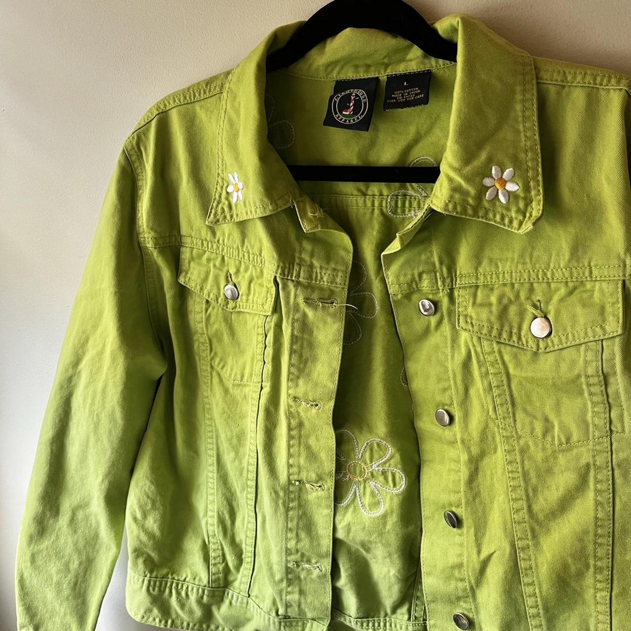 Green Flower Indie Jacket, ~true color better shown... - Depop
