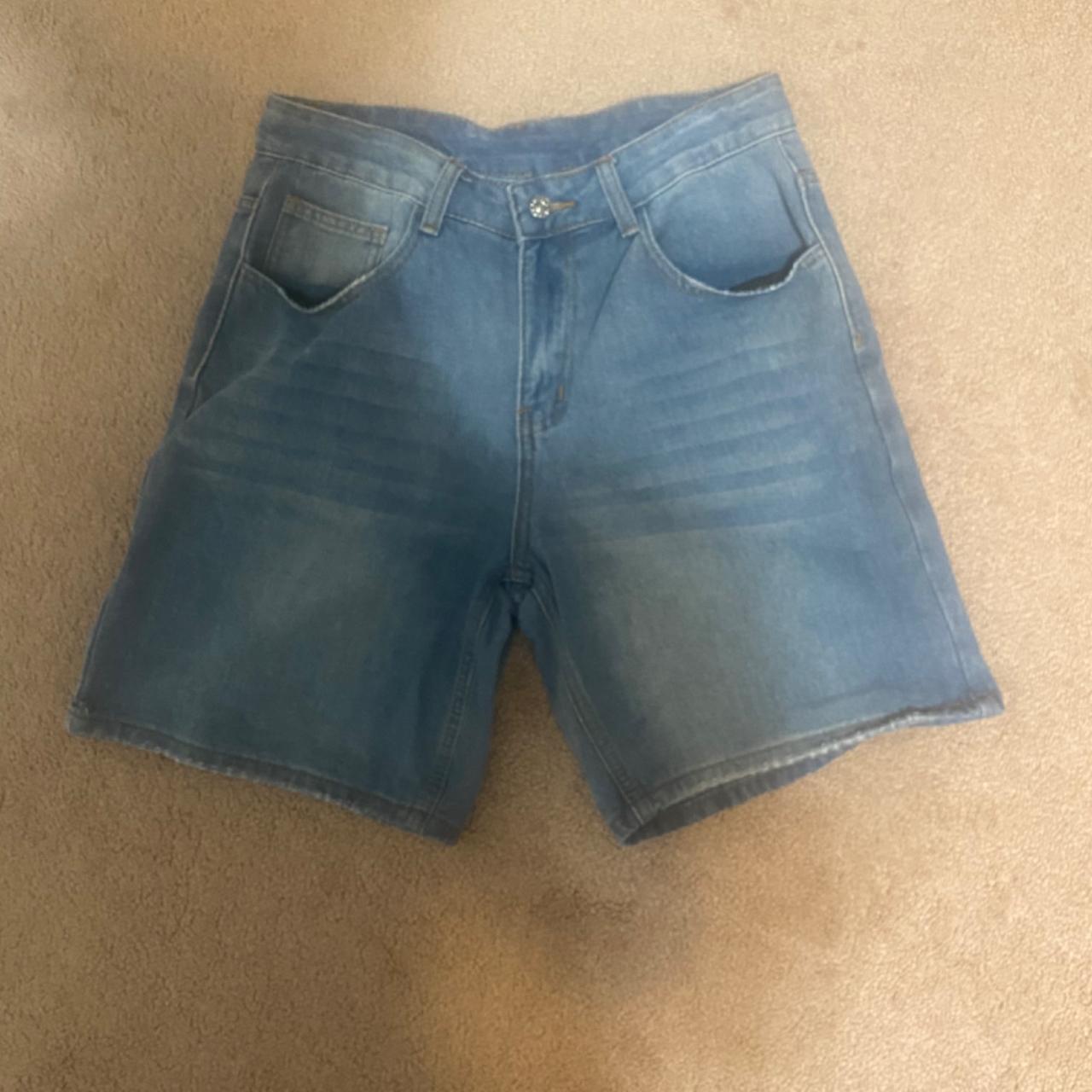 Blue denim jorts size small Has small minor tear but... | Depop