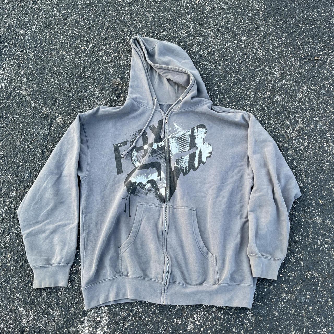 00s Fox Grunge Black Hoodie Length 27 Width... - Depop