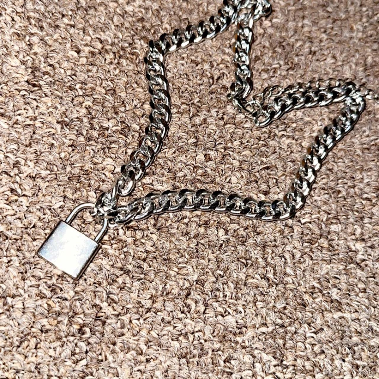 Silver lock chain necklace - Depop